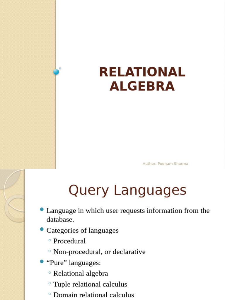 LECTURE 9 (Relational Algebra) | PDF | Relational Model | Data Model
