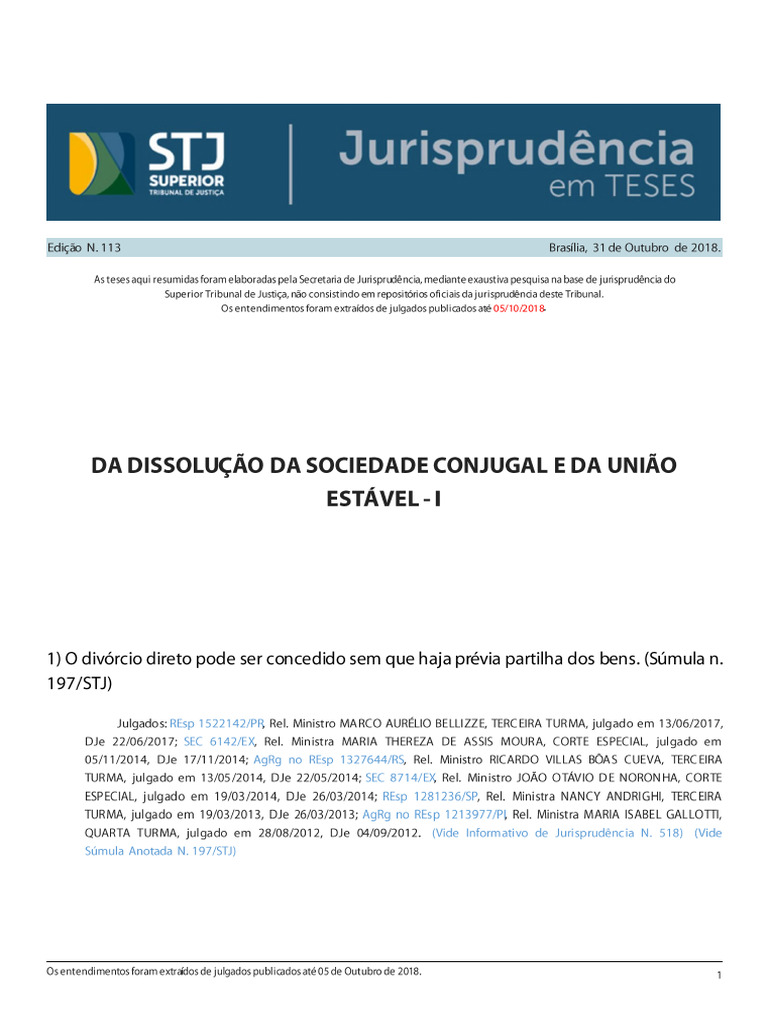 Dissolução Da Sociedade Conjugal e Da União Estável - Jurisprudencia | PDF
