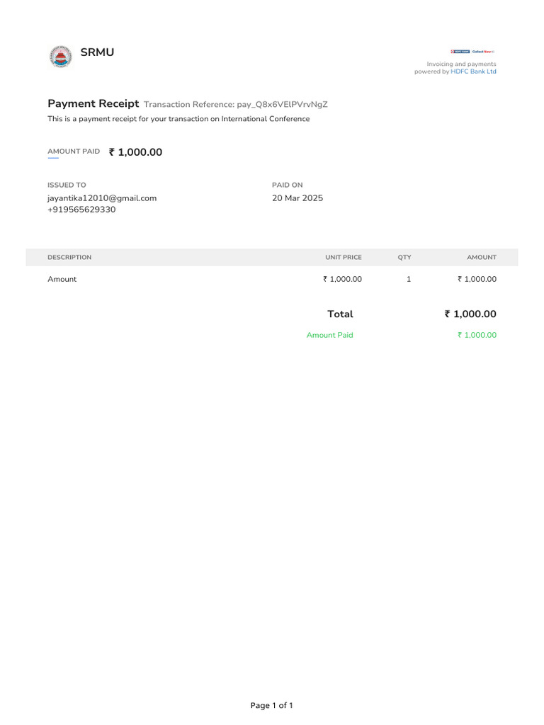 Payment Receipt for Conference Registration | PDF