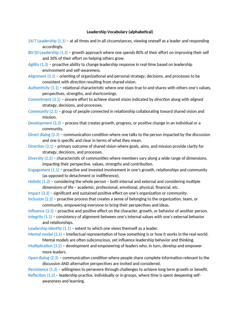 0.2 Leadership Vocabulary | PDF | Leadership | Motivational