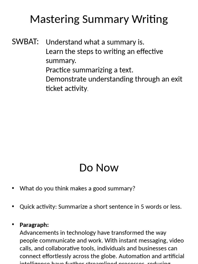 Mastering Summary Writing | PDF | Bullying | Self Esteem
