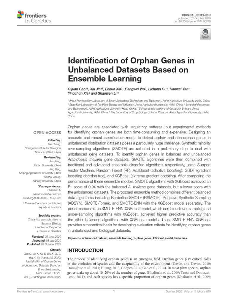 Identification of Orphan Genes in Unbalanced Datas | PDF | Support ...