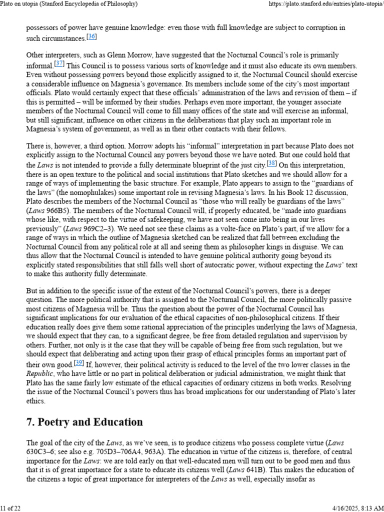Plato On Utopia - Poetry and Education (Stanford Encyclopedia of Philosophy) | PDF | Virtue | Plato