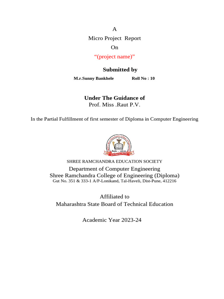 Micro Project Report on Computer Engineering | PDF