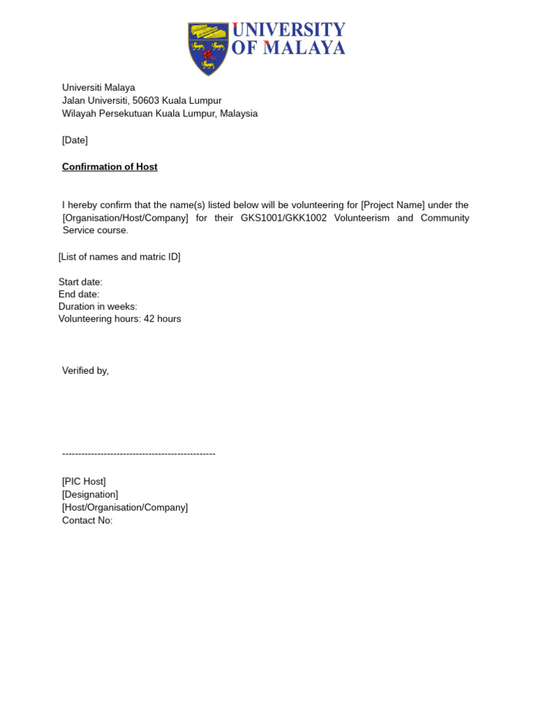 Host Confirmation Letter Draft | PDF