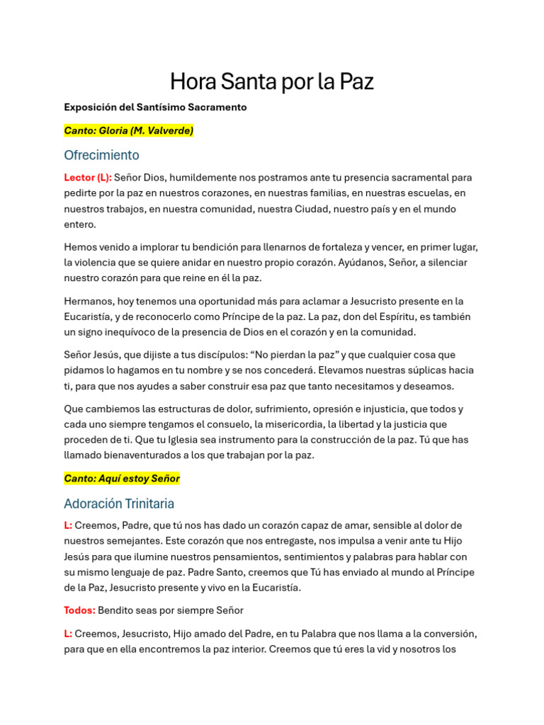Hora Santa Por La Paz - Marzo 2025 | PDF | eucaristía | Amor