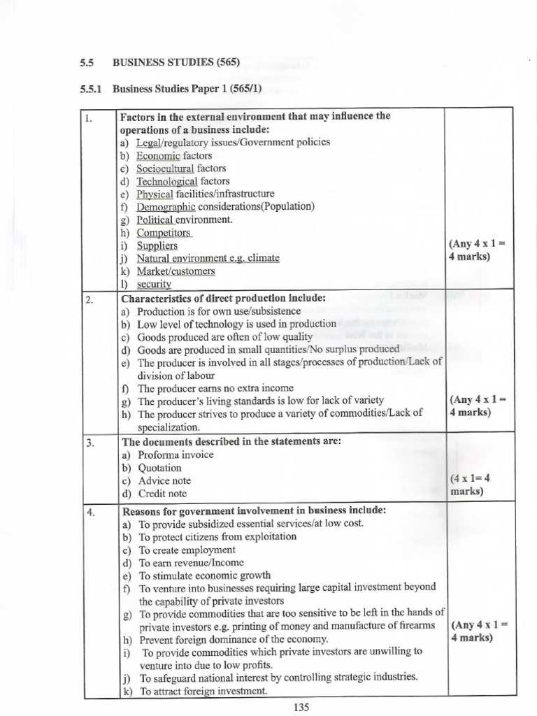 Kcse 2020 Business Studies PP1 PP2 Answers | PDF