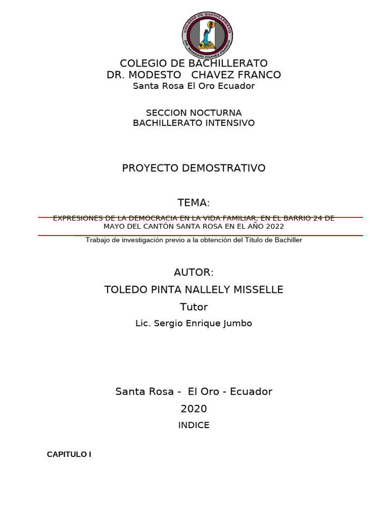 Proyecto de Grado Toledo Pinta Nallely Misselle | PDF | Democracia ...