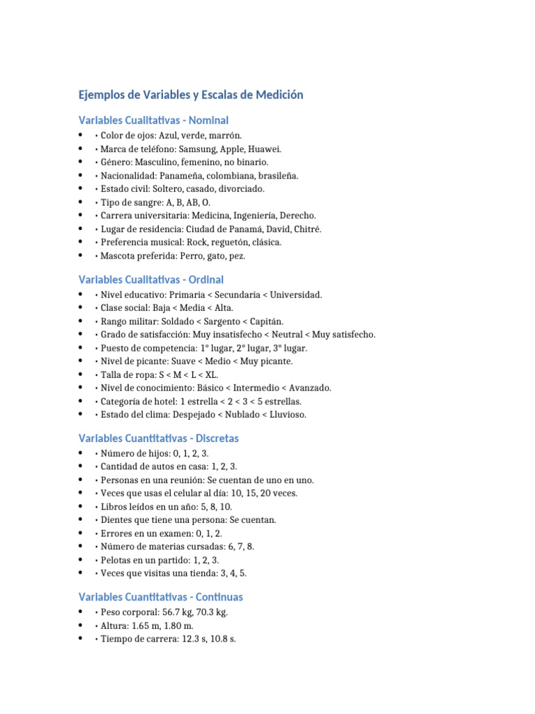 Variables y Escalas de Medición Explicadas | PDF