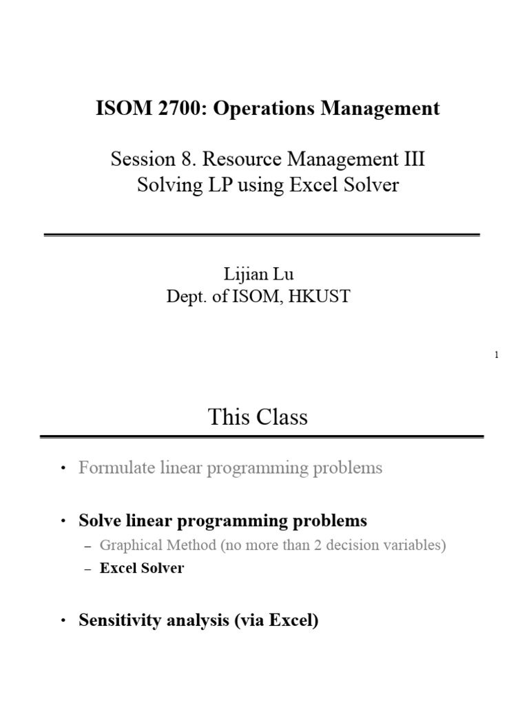 Excel Solver for Linear Programming | PDF | Linear Programming ...