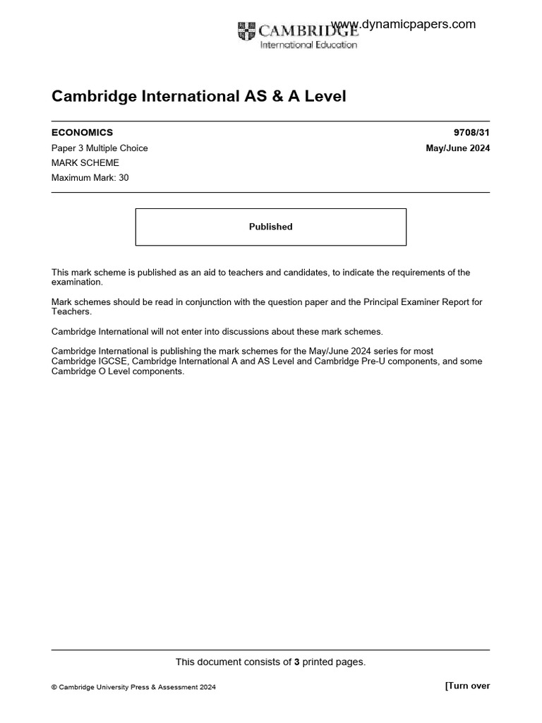 Cambridge International AS & A Level: Economics 9708/31 | PDF ...