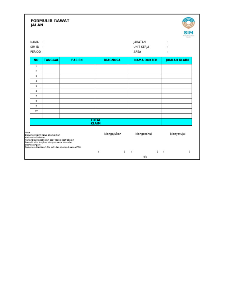 Form Klaim Rawat Jalan | PDF