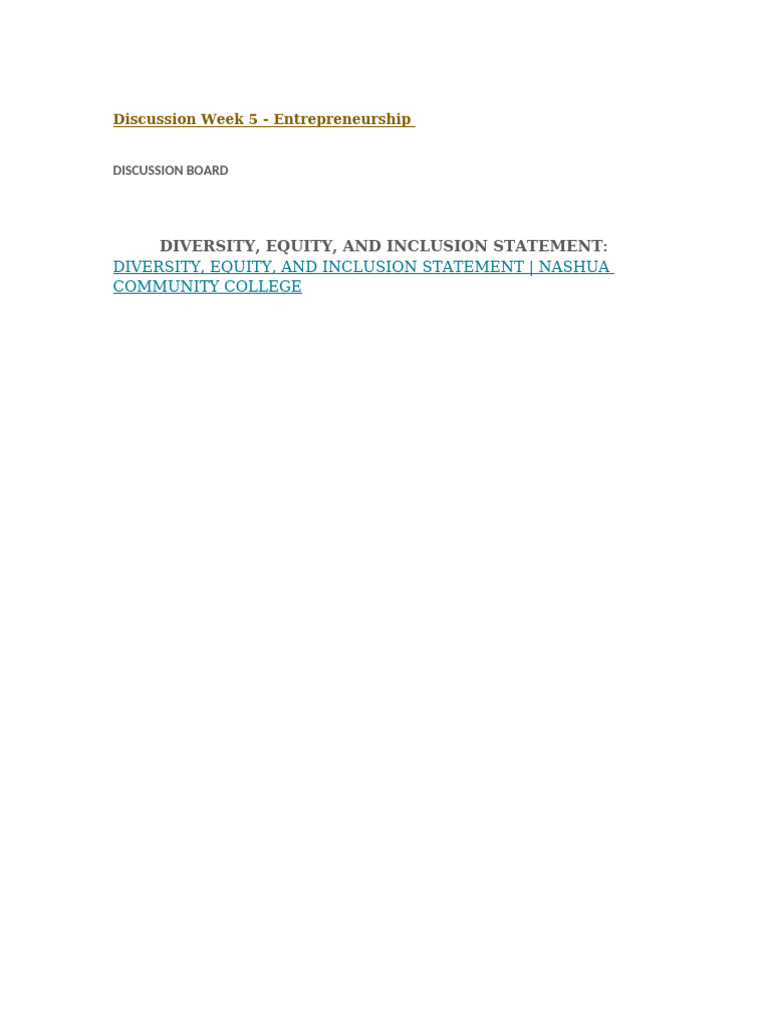 Week 5 Discussion on Entrepreneurship | PDF