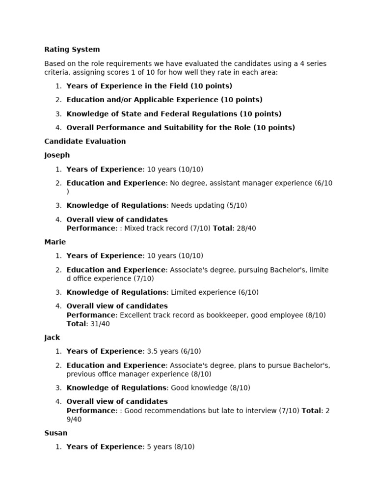 Ranking Interview Scale | PDF