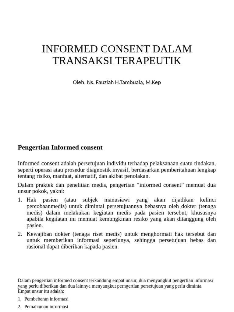 Informed Consent Dalam Transaksi Terapeutik | PDF