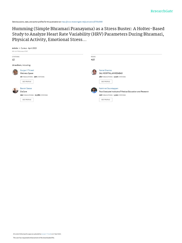 Humming Simple Bhramari Pranayama As A Stress Bust | PDF