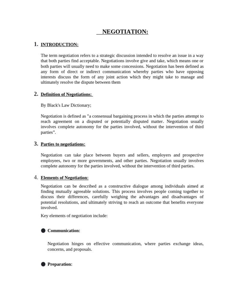 Negotiation, Elements, Skills, Theories and Charactristics | PDF | Negotiation | Alternative ...