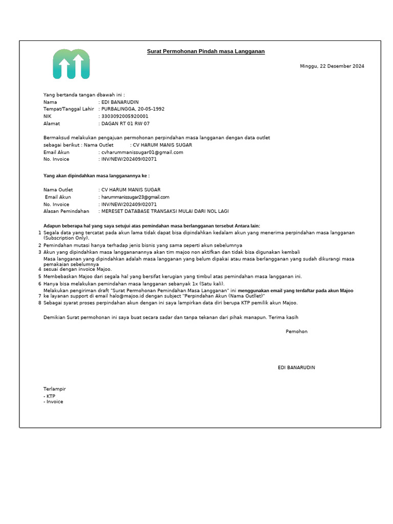 Surat Permohonan Pindah Masa Layar | PDF
