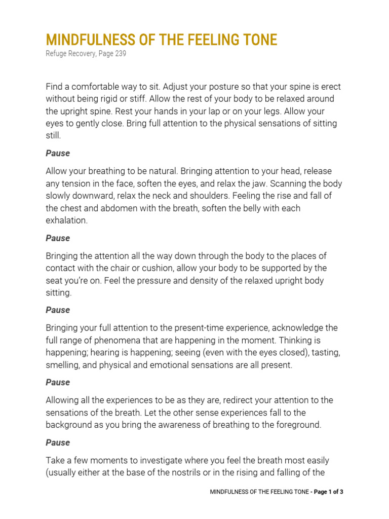 Mindfulness of Feeling Tone Guide | PDF | Pleasure | Mindfulness