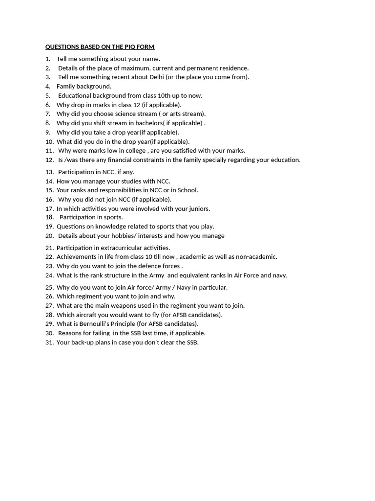 Piq Related Questions | PDF