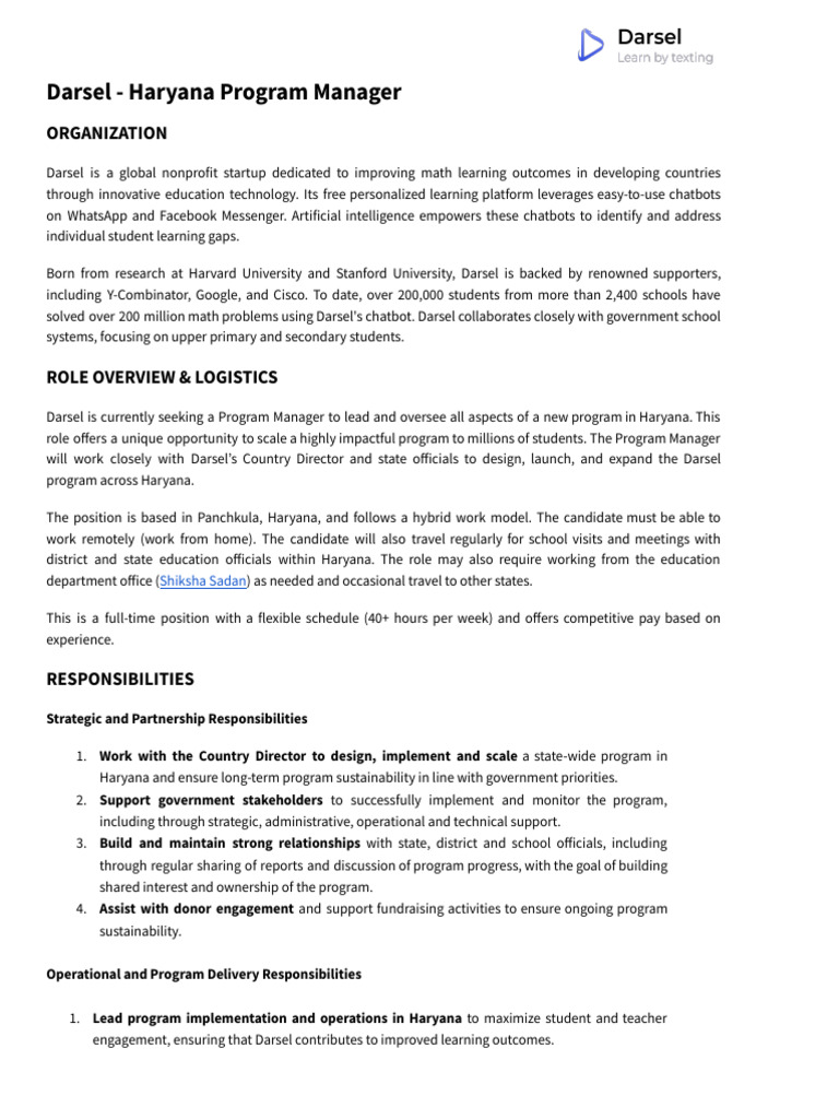 Darsel - Haryana Program Manager | PDF | Teachers | Behavior Modification