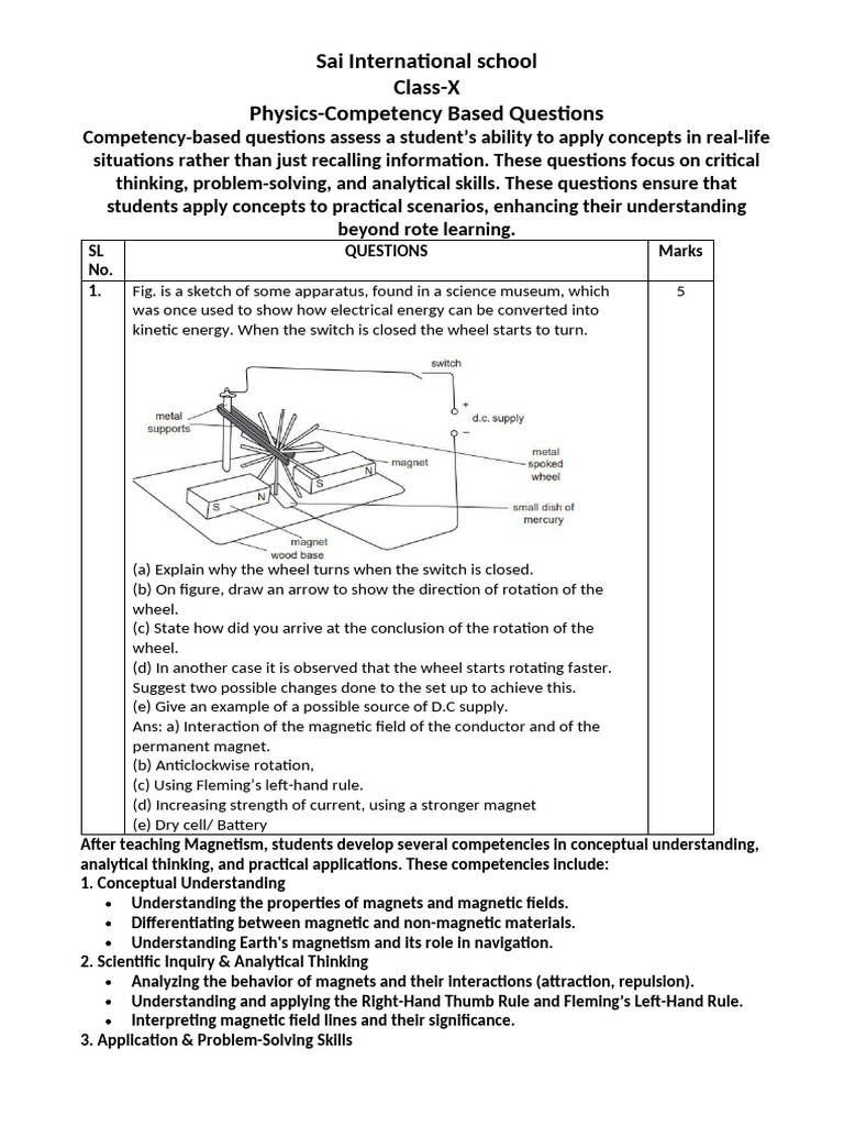 COMPETENTCY BASED QUESTION-CL-X-Physics-MNT | PDF | Magnetism | Magnetic Field
