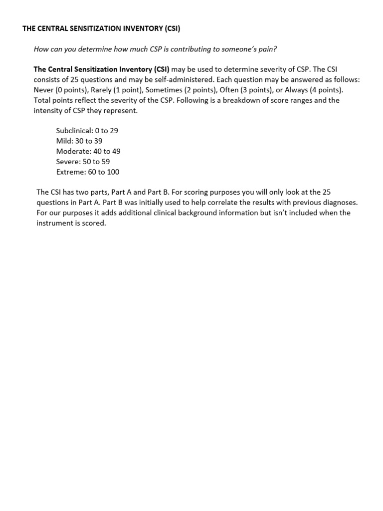 CSI Inventory and Scoring | PDF | Headache | Medicine
