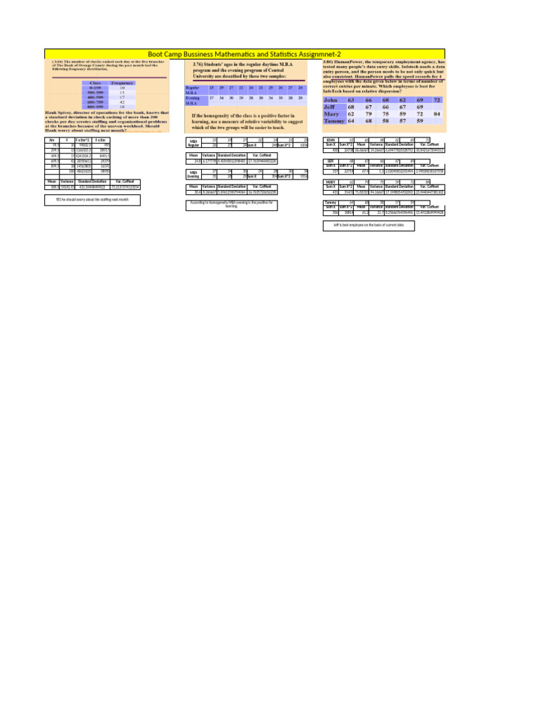 Boot Camp Statistics Assignment-2 | PDF | Variance | Standard Deviation