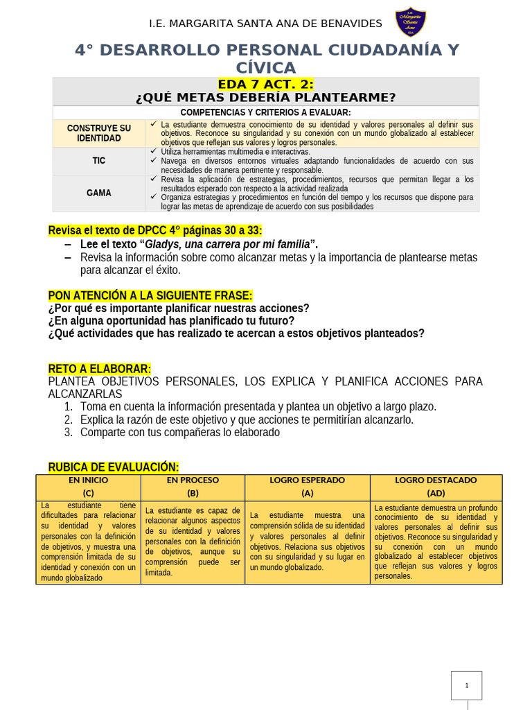 4° DPCC, Eda 7, Ficha 2 | PDF | Evaluación | Ciencia cognitiva