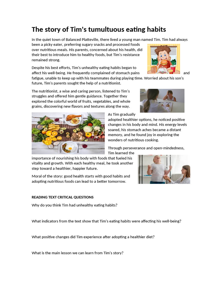 The Story of Tim Reading About Foods | PDF