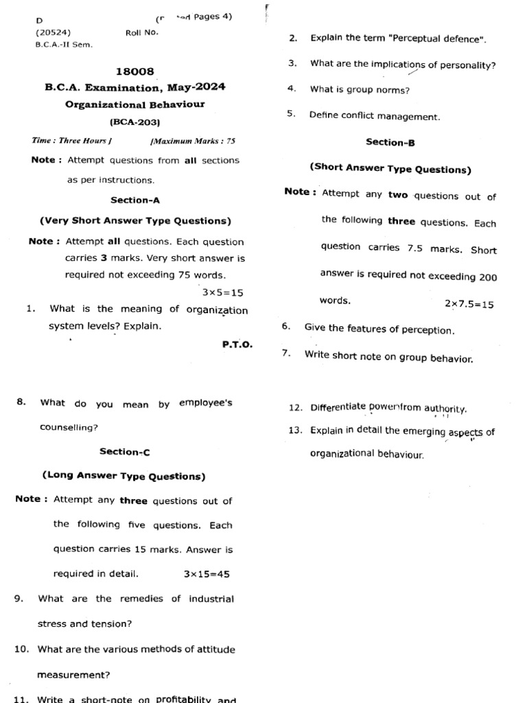 Bca 2 Sem Organizational Behaviour 18008 May 2024 (1) | PDF