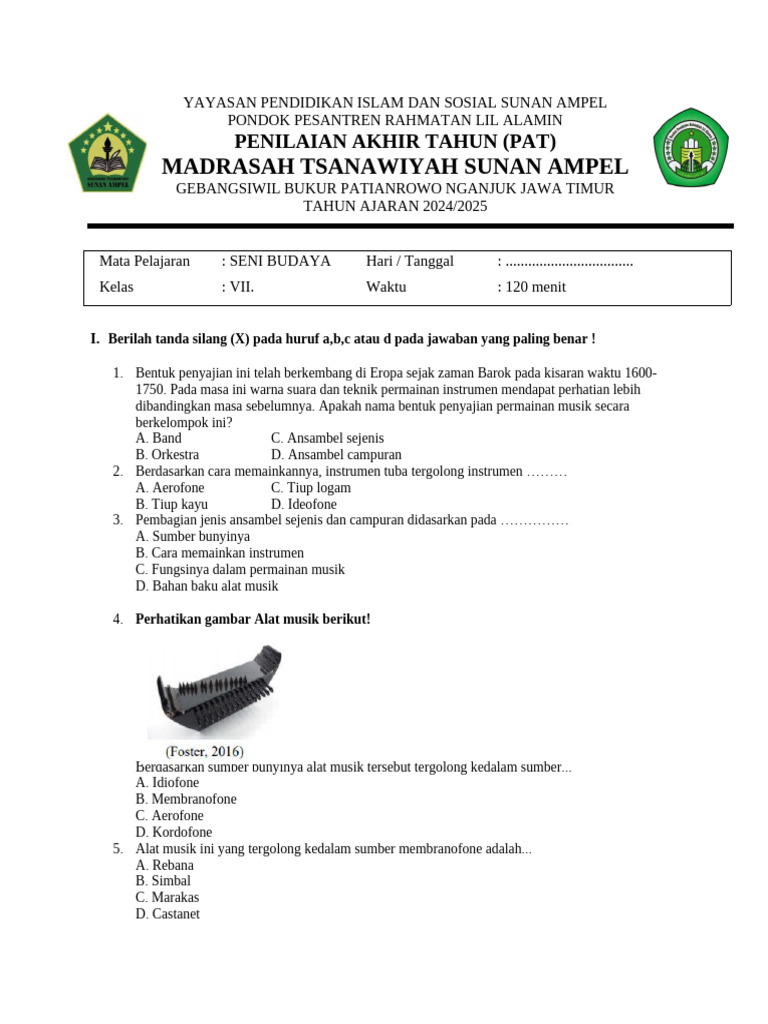 Pat SBK Kelas 7 2023-2024 | PDF