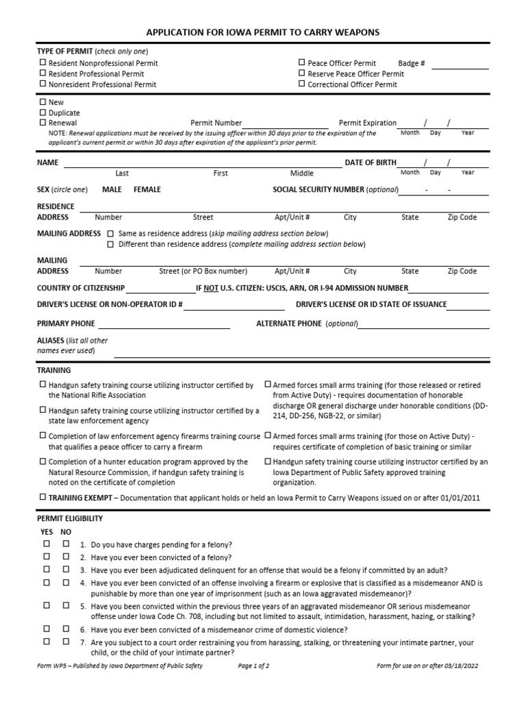 ApplAPermitCarryWeapons - 03182022 2022 03 18 | PDF | Felony | Misdemeanor