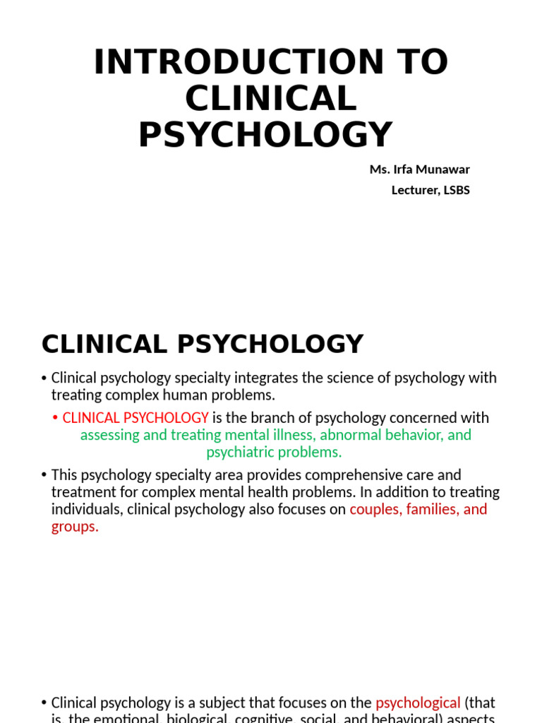 Lecture 01-Introduction To Clinical Psychology | PDF | Psychotherapy ...