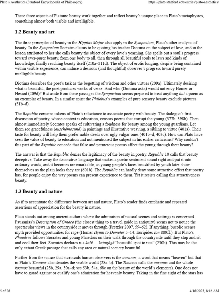 Platonic Beauty: Art, Nature, and Forms | PDF | Beauty | Plato