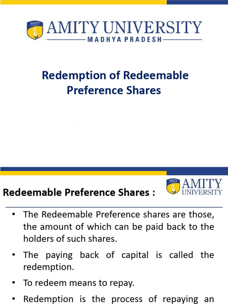 Redemption of Preference Shares Explained | PDF | Preferred Stock ...