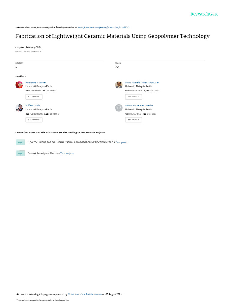 Fabrication of Lightweight Ceramic Materials Using Geopolymer ...