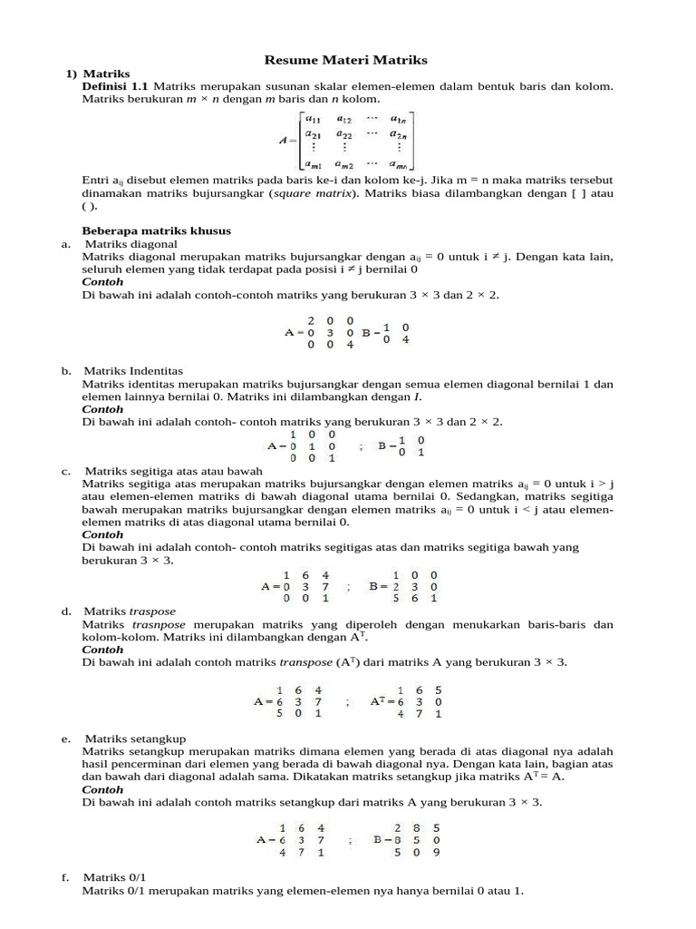 Resume Materi, Matriks, Vektor & Dimensi 2 | PDF