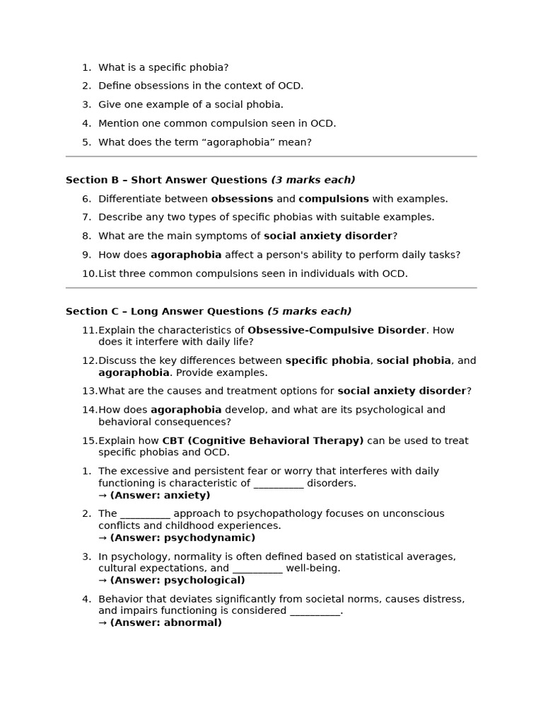 Practice Questions For Mid Sem | PDF | Obsessive–Compulsive Disorder ...
