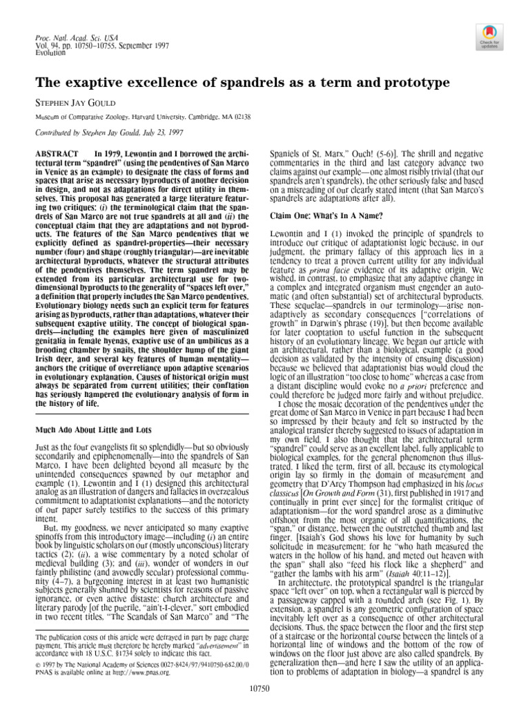 Spandrels: Evolutionary Byproducts Explained | PDF | Evolutionary ...