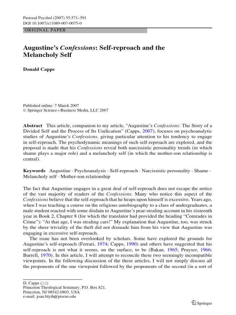 Augustion's Confessions-Self-reproach and The Melancholy Self | PDF | Augustine Of Hippo ...