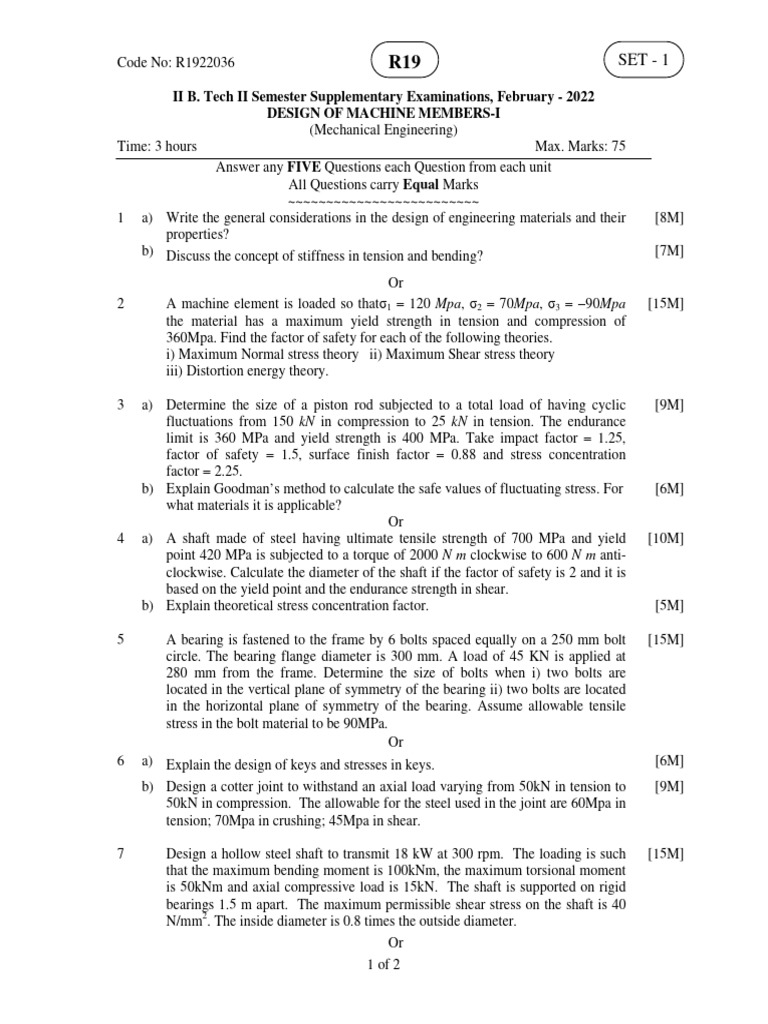 Machine Design Exam Questions 2022 | PDF | Strength Of Materials ...