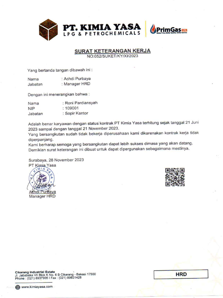 Paklaring An Roni Pardiansyah | PDF