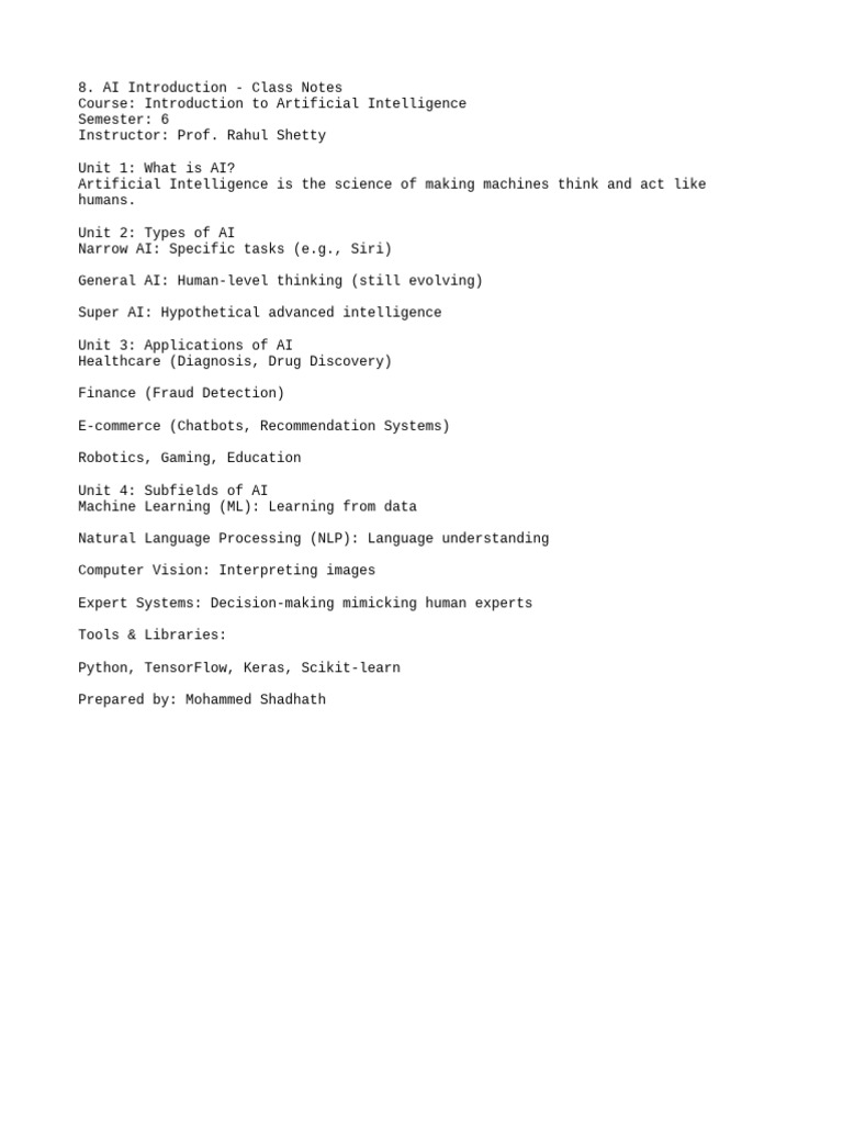 Introduction to Artificial Intelligence Notes | PDF