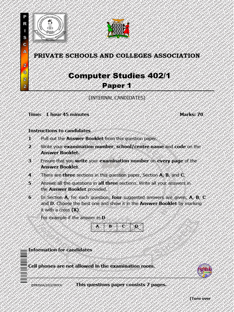 Computer Studies G9 Paper 1 2022 | PDF | Computer Data Storage | Computer Hardware