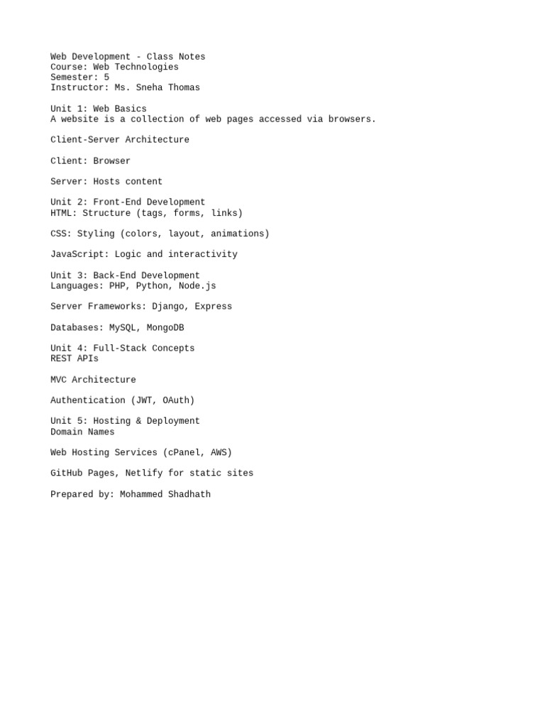 Web Development - Class Notes | PDF