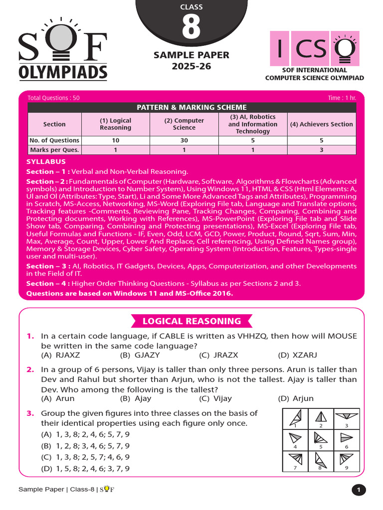 Icso Sample Paper Class-8 2025-26 | PDF | Computer Network | Computer ...