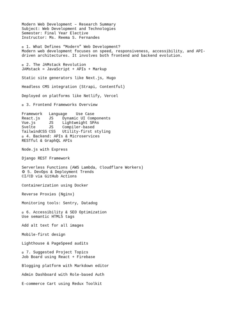 Modern Web Development - Research S | PDF