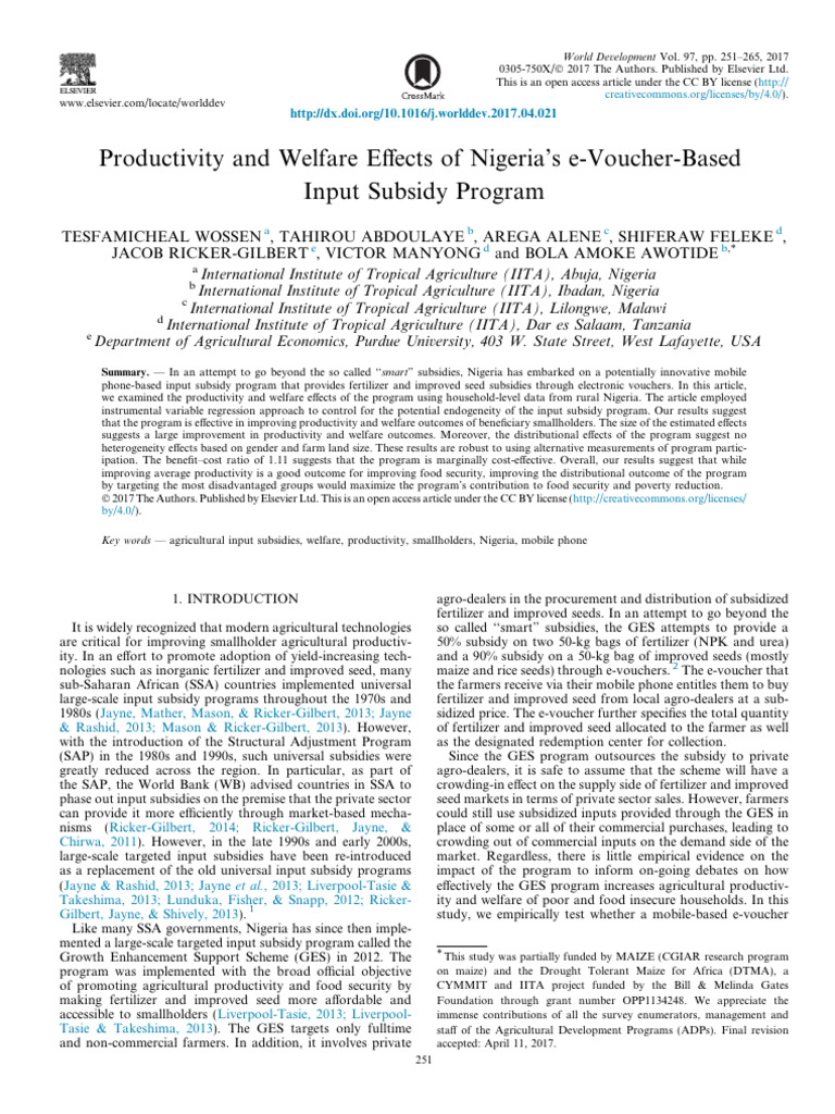 TESFAMICHEAL WOSSEN Et Al | PDF | Regression Analysis | Subsidy