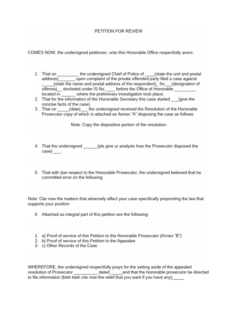 Petition for Review of Prosecutor's Resolution | PDF | Detention ...